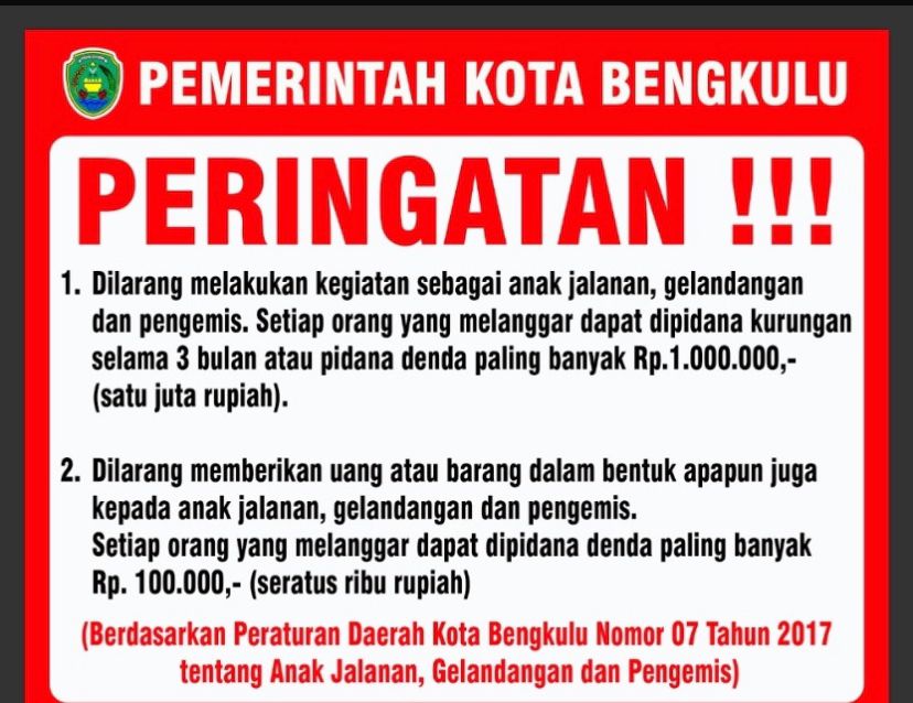 Berhenti Memberi di Jalan! Pemkot Bengkulu Larang Aktivitas Anak ...